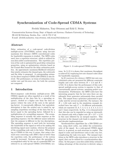 pdf synchronization of code spread cdma systems