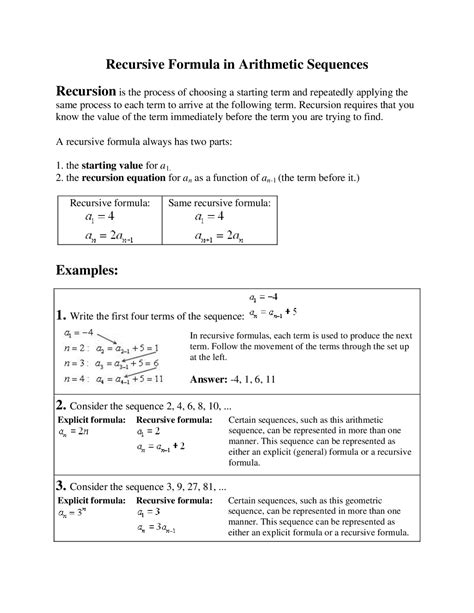math worksheet collection recursive formulas of arithmetic worksheets library