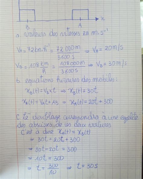Exercice 4 On considère deux voitures A et B en mouvement
