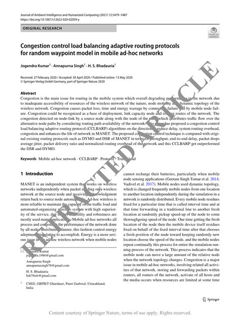 congestion control load balancing adaptive routing protocols for random waypoint model in mobile