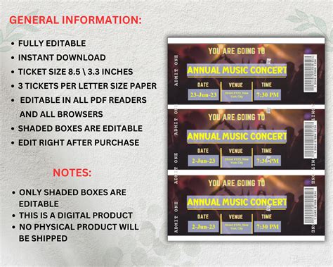 Editable Concert Ticket Template Surprise Concert Ticket Etsy