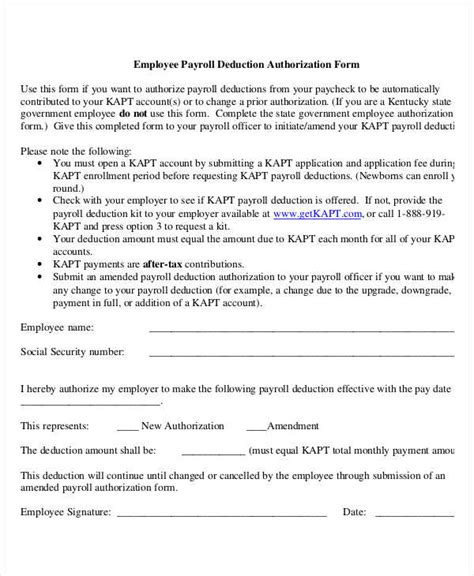 Payroll Deduction Authorization Form Template PDF Template