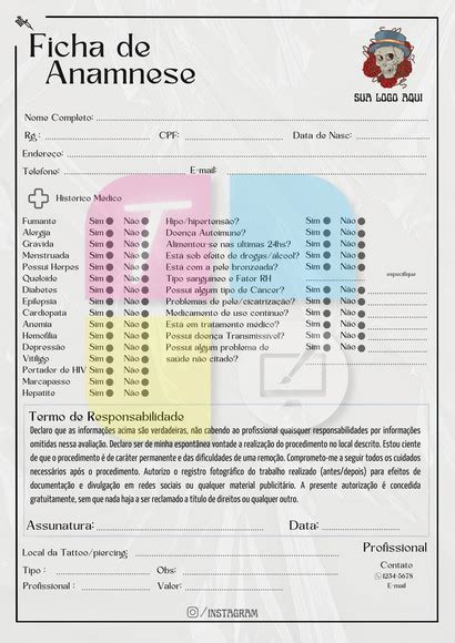 Ficha Anamnese Personalizada Para Tatuagem Ou Piercing Elo7
