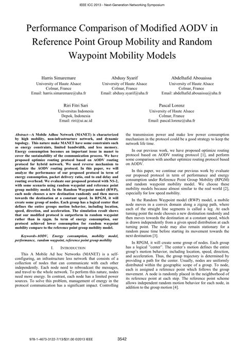 pdf performance comparison of modified aodv in reference point group mobility and random