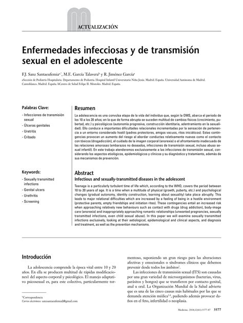 Pdf Enfermedades Infecciosas Y De Transmisi N Sexual En El Adolescente