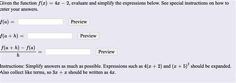 solved given the function f x 4x 2 evaluate and