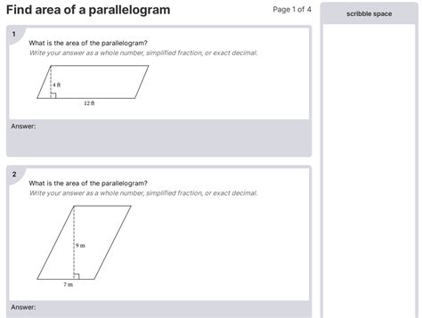 Find Area Of A Parallelogram Worksheets Pdf Ns C Th Grade Math