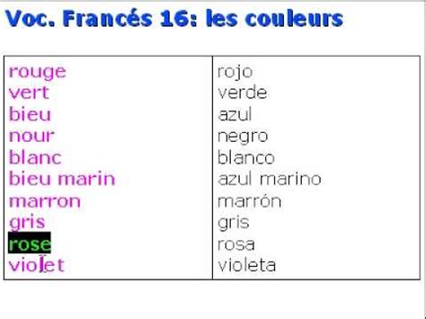 Francés vocabulario 16 les couleurs YouTube