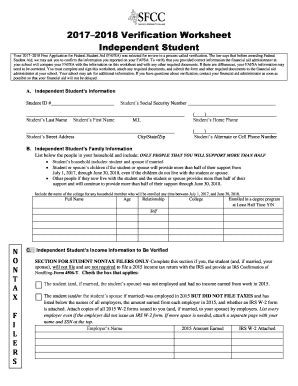 Fillable Online 17 18 Independent Verification Worksheet Fax Email