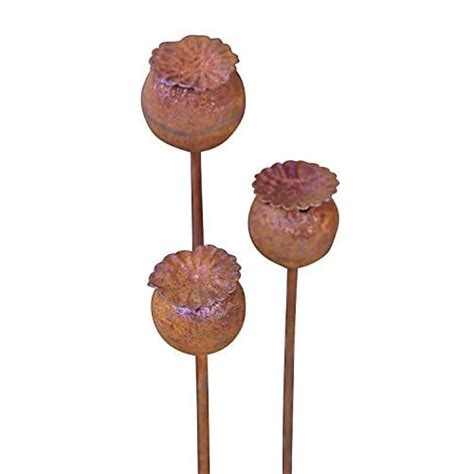 Bornhöft 3er Set Gartenstecker Mohn Mohnkapsel Metall Rost