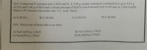 solved q15 compound x contains only c h o and s a 5 00 g