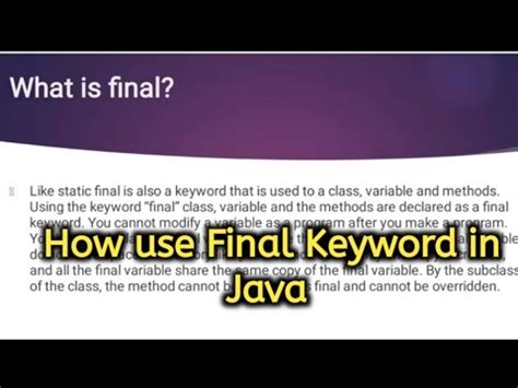 How Use Final Keyword In Java Features Of Final Keyword YouTube