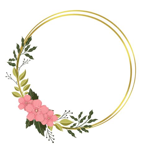Marco Redondo Dorado De Flor De Cerezo Con Hojas PNG Dibujos Flor De
