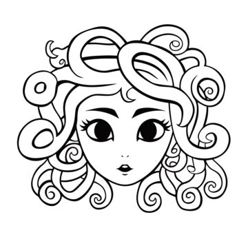 Medusa Head Coloring Page Vector Basic Simple Cute Cartoon Medusa