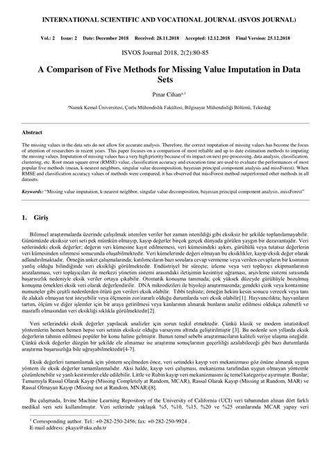 pdf a comparison of five methods for missing value imputation in data sets