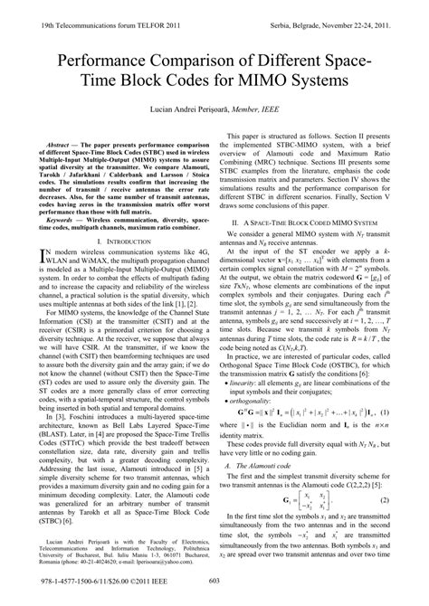 pdf performance comparison of different space time block codes for mimo systems