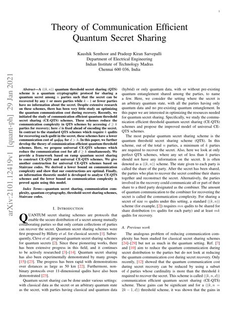 pdf theory of communication efficient quantum secret sharing