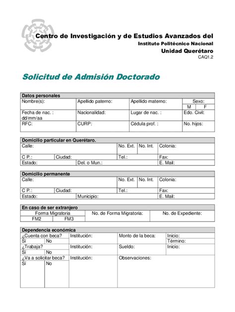 Fillable Online Centro De Investigacin Y De Estudios Avanzados Del I P