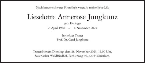 Traueranzeigen Von Lieselotte Annerose Jungkunz SZ Gedenken De