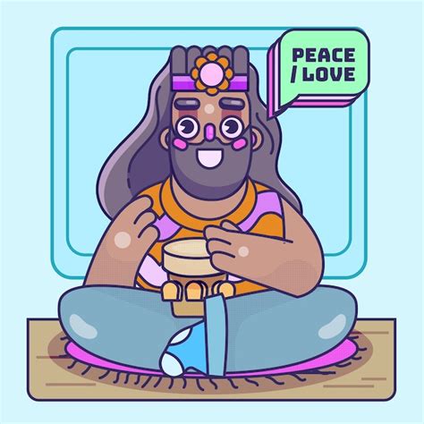 Ilustração de desenho animado hippie desenhada à mão Vetor Premium