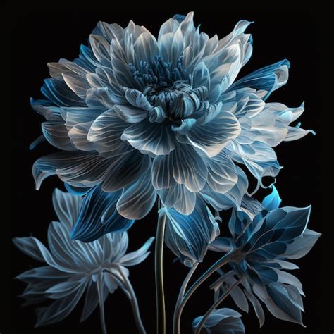 Premium AI Image Blue And White Flower On The Black Background
