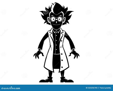 Black Silhouette Of Eccentric Mad Scientist Isolated On White Background Concept Of Crazy