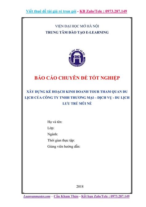 Báo cáo xây dựng kế hoạch kinh doanh tour tham quan du lịch của công ty