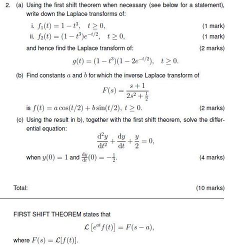 solved 2 a using the first shift theorem when necessary
