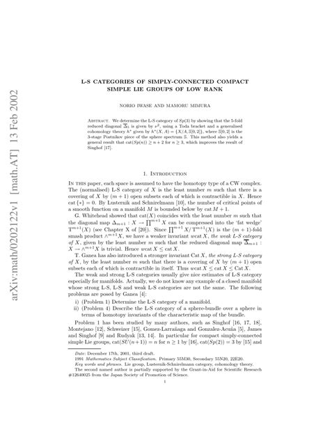 pdf l s categories of simply connected compact simple lie groups of low rank