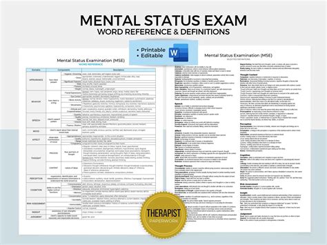 Mental State Exam MSE Lanyard Reference Card