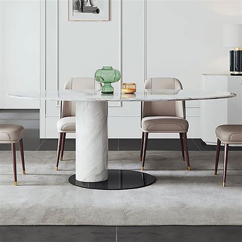 1800mm Oval Marble Top Pedestal Dining Table Homary UK