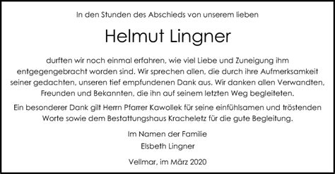 Traueranzeigen Von Helmut Lingner Trauer HNA De