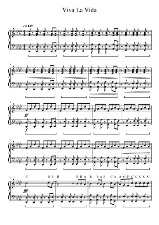Coldplay Viva La Vida Sheet Music For Piano