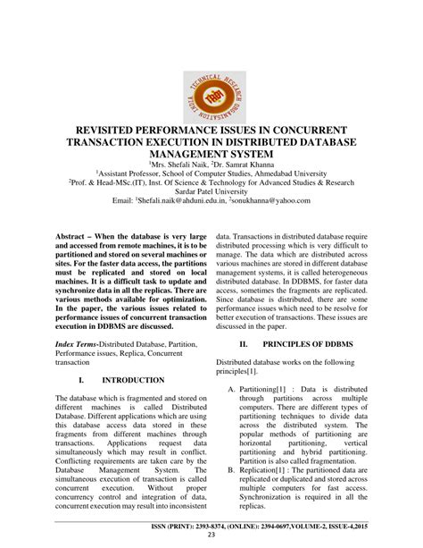 pdf revisited performance issues in concurrent transaction execution in distributed database