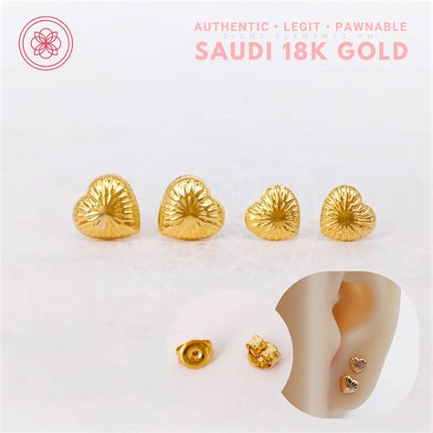 Cod Pawnable K Earrings Legit Original Pure Saudi Gold Dotted Heart