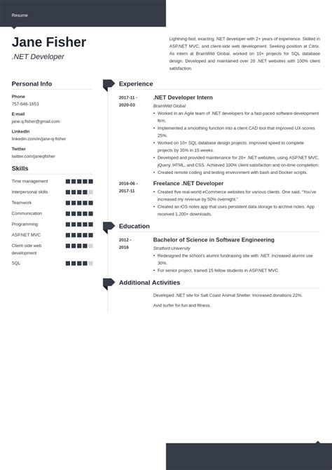 Net Developer Resume Samples Experienced Entry Level