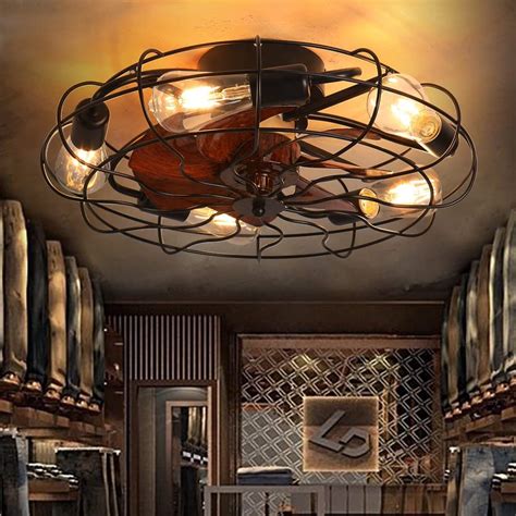 Low Profile Caged Ceiling Fan With Light Farmhouse Bladeless Flush
