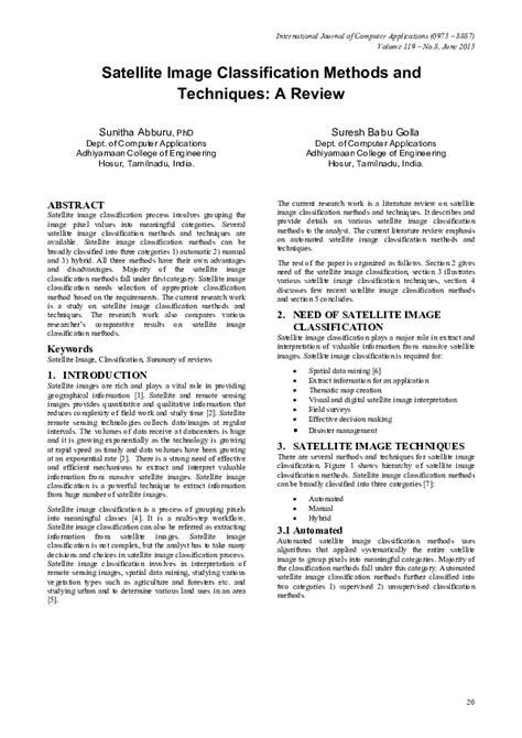 pdf satellite image classification methods and techniques a review suresh golla