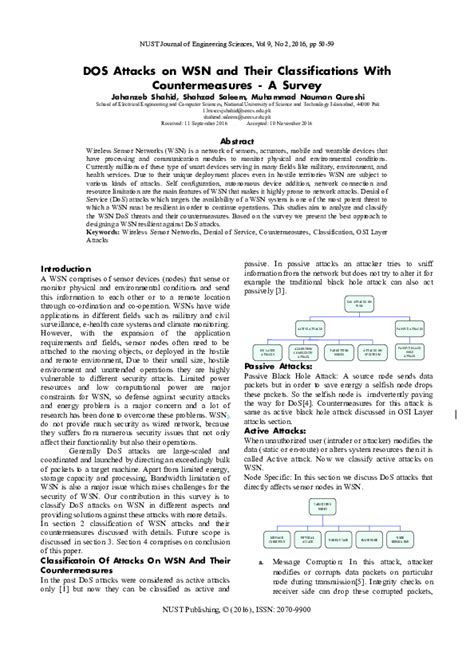 pdf dos attacks on wsn and their classifications with countermeasures a survey jahanzeb