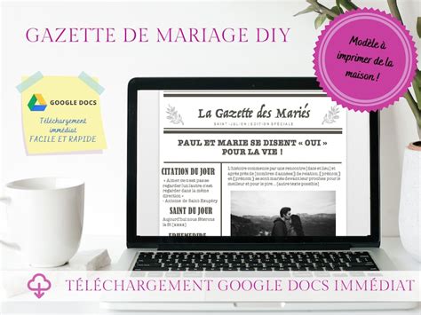 Modèle Gazette des Mariés DIY à modifier et imprimer format Etsy France