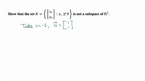 linear algebra showing a set not a subspace of a vector space youtube
