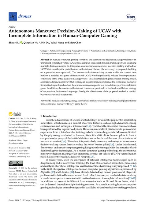 pdf autonomous maneuver decision making of ucav with incomplete information in human computer