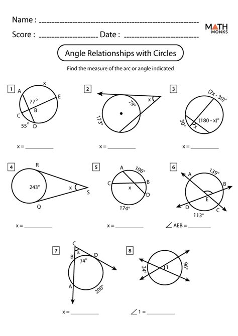 Angles In A Circle Worksheet Worksheets Decoomo