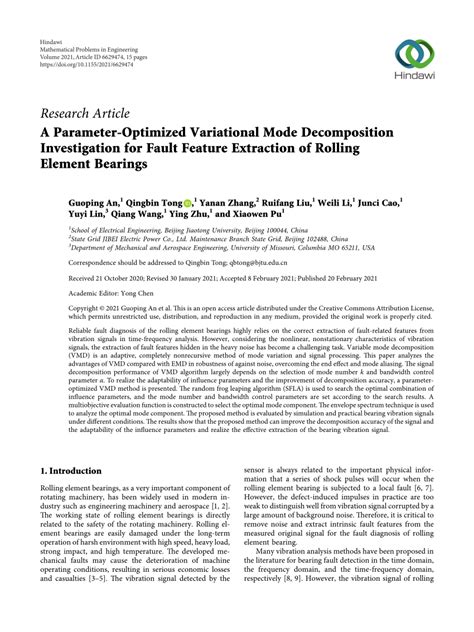 pdf a parameter optimized variational mode decomposition investigation for fault feature