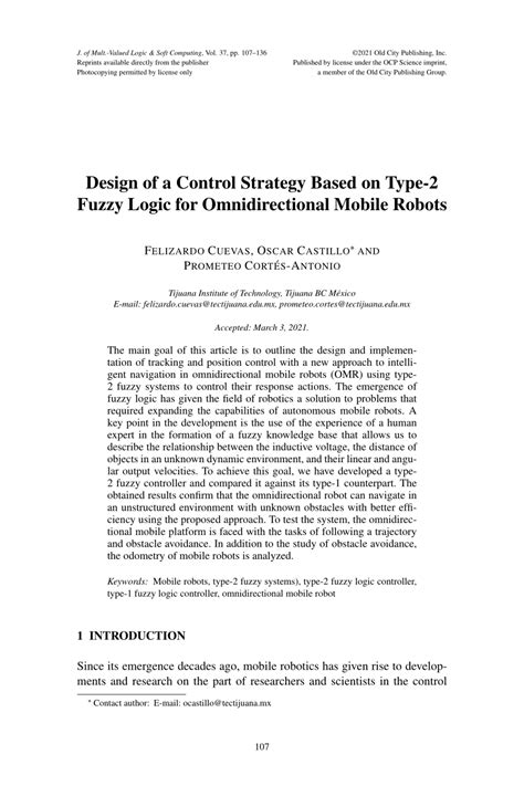 pdf design of a control strategy based on type 2 fuzzy logic for omnidirectional mobile robots