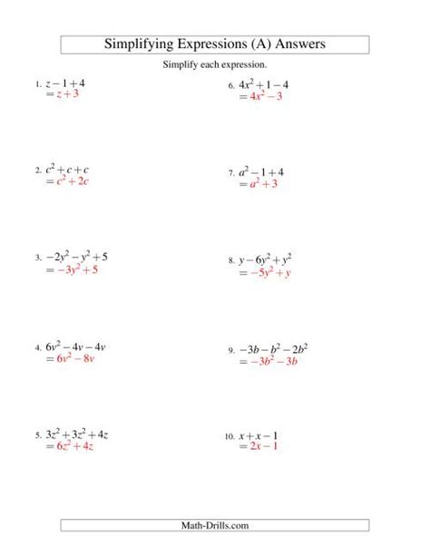 simplifying algebraic expressions with one variable and three terms addition and subtraction a