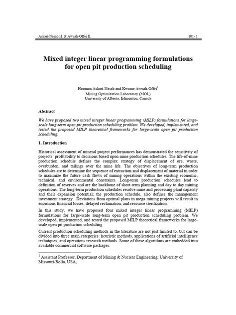 open pit production scheduling pdf linear programming mathematical optimization