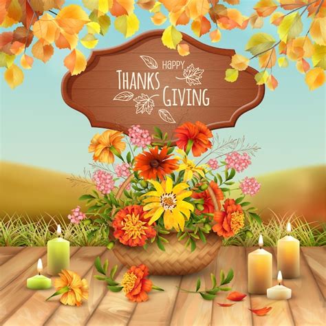 Premium Vector Thanksgiving Card With A Basket Filled With Autumn