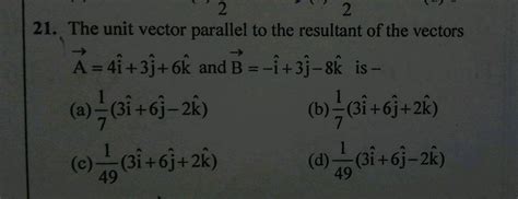 the unit vector parallel to the resultant of the vectors vec a 4vec i 3vec j 6vec k and