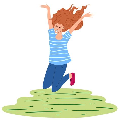 Vetor Plano Desenhado M O De Uma Jovem Feliz Pulando No Parque